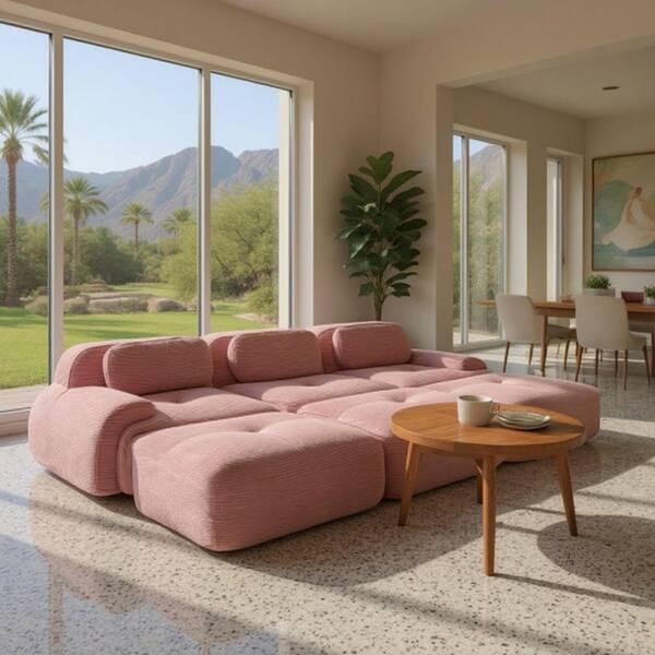 Homy Casa SMZO 117 in. Rolled Arm 5-Piece Corduroy Modular Sectional ...