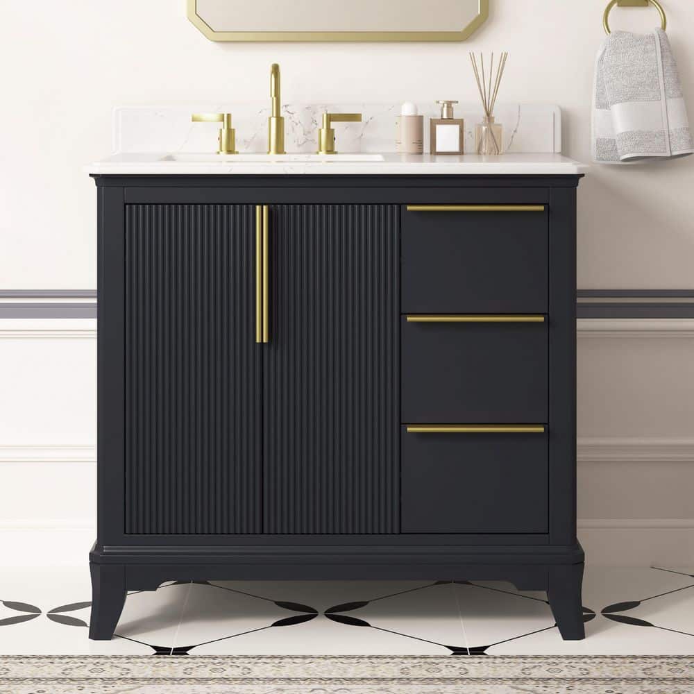 Reviews for DELUXE DL LIVING Rothen 37 in. Single Sink Freestanding Black Blue Bath Vanity with ...