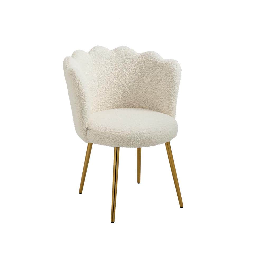 VERYKE White Teddy Polyester Dining Chairs with Shell Backrest and ...