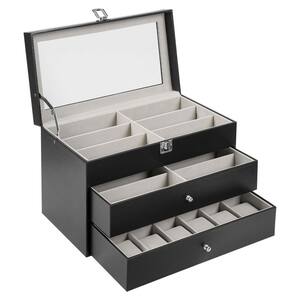 YIYIBYUS Black Leather 6-Watch and 9-Piece Eyeglasses Storage Display ...