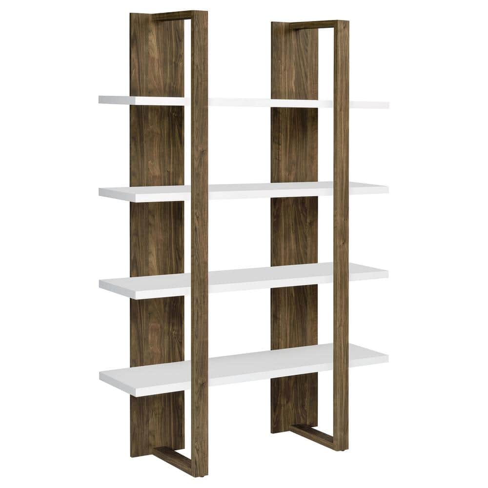 Coaster 70.75 in. Aged Walnut and White Wood 4-Shelf Modern Bookcase ...