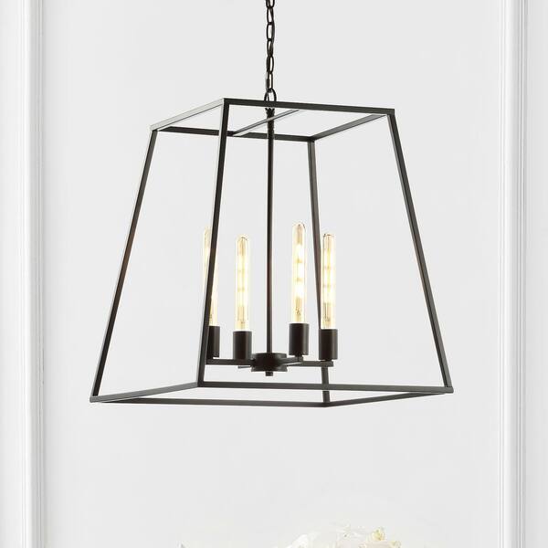 JONATHAN Y Hutson 4-Light 21" Iron Modern Angled LED Chandelier, Black ...