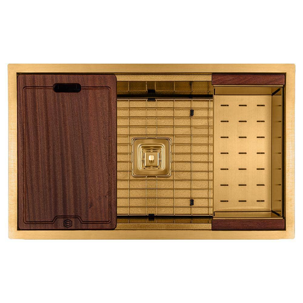 S STRICTLY KITCHEN + BATH 32 in. Undermount Single Bowl 16-Gauge Gold ...