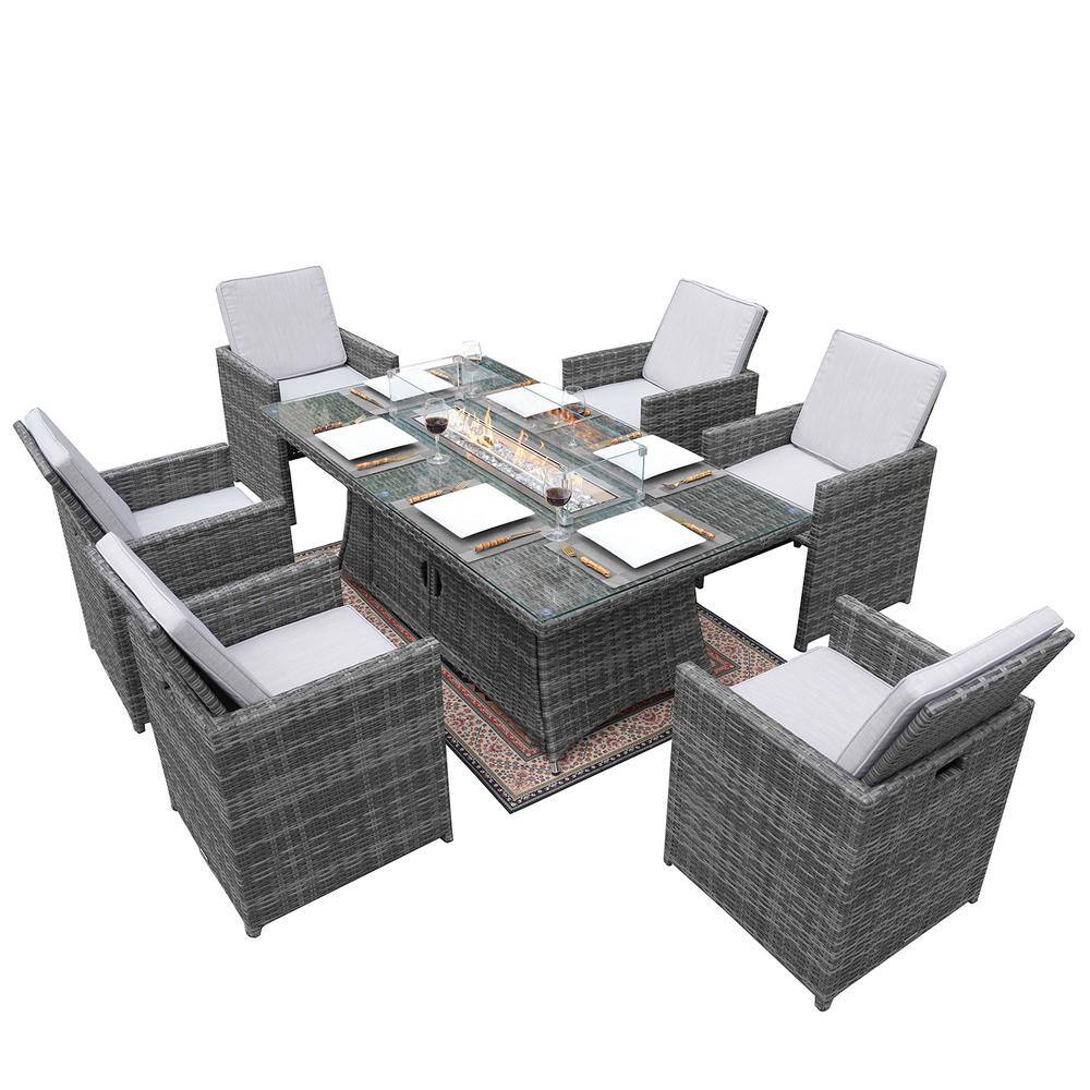 DIRECT WICKER Belle Gray7-Piece Wicker Patio Outdoor Rectangular Gas ...
