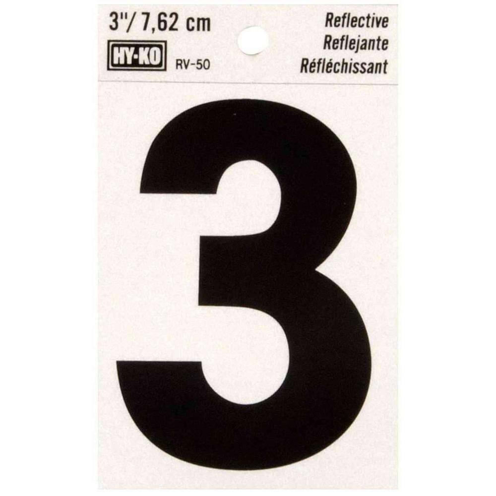 HY-KO 3 in. Vinyl Reflective Number 3 RV-50/3 - The Home Depot