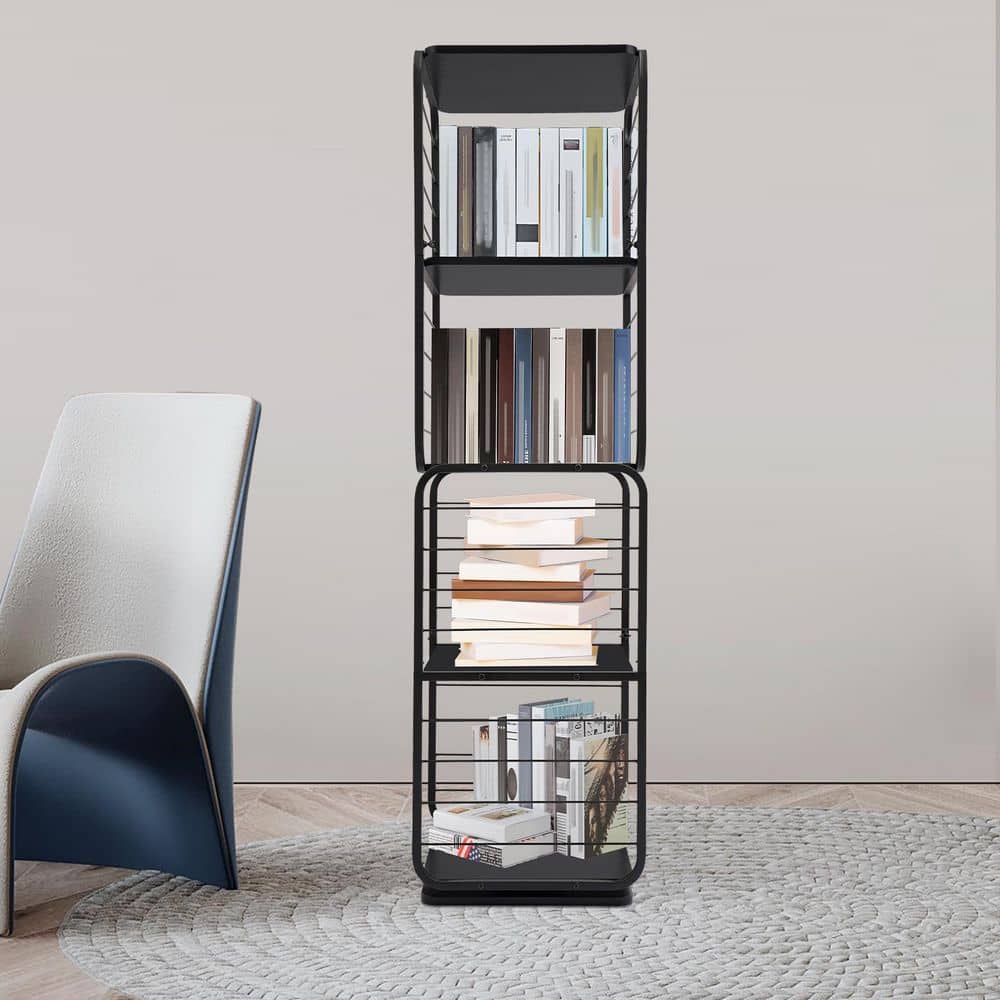 YIYIBYUS Black 62 in. Tall 4-Shelf Metal Iron Bookcase Modern Free ...