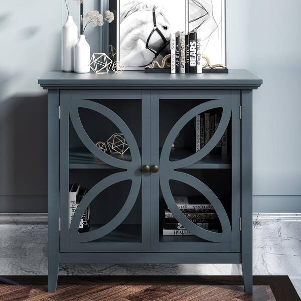 URTR Accent Navy Blue Storage Cabinet Wooden Cabinet with Decorative ...