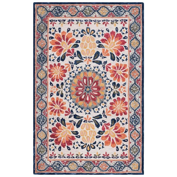 SAFAVIEH Blossom 5 ft. x 8 ft. Ivory/Red Floral Border Area Rug BLM687A ...