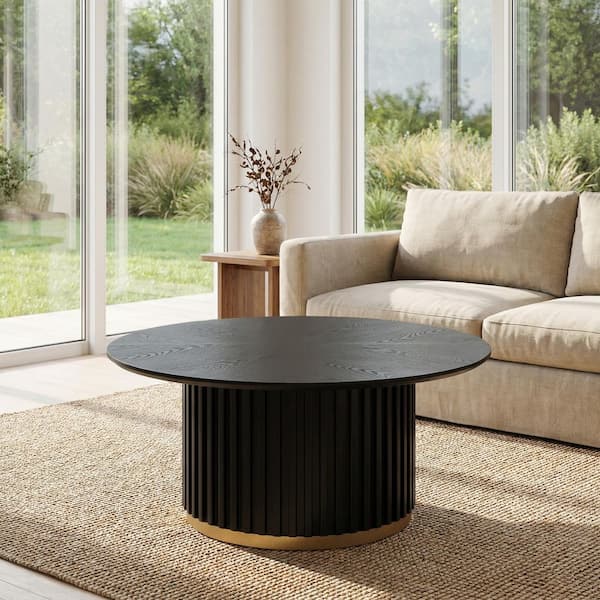 CHRISTOPHER KNIGHT HOME 33.46 in. Black Round Wood Modern Luxury Coffee ...