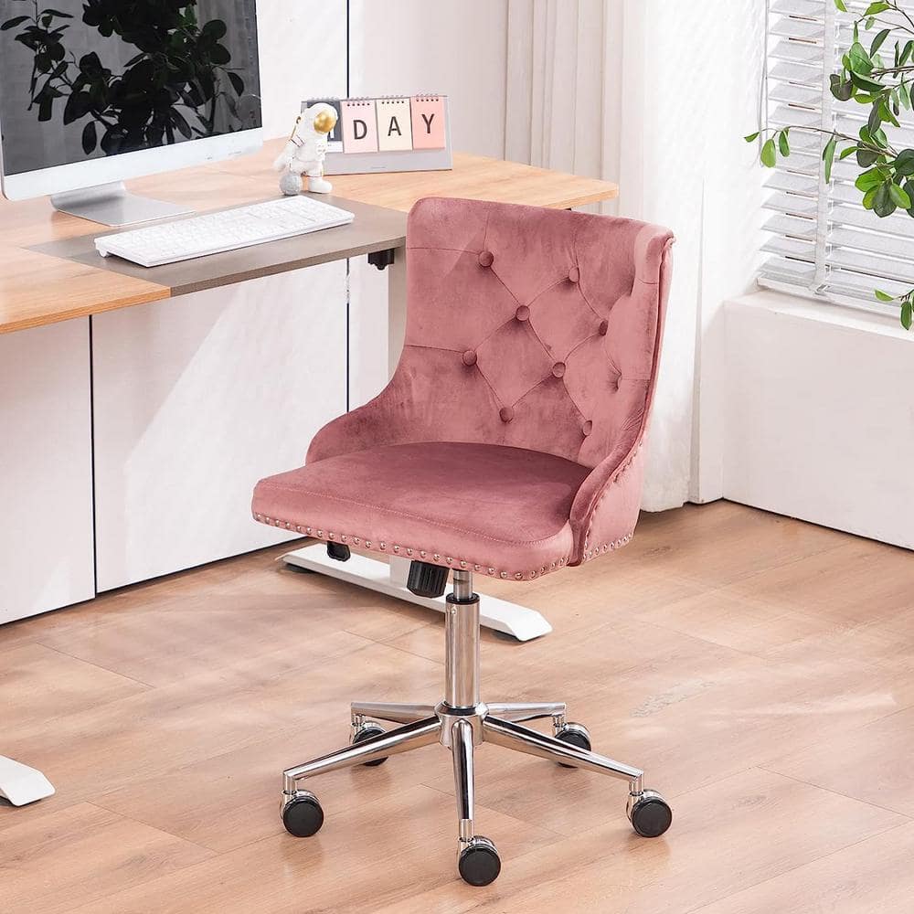 Winado VINGLI Velvet Adjustable Height Drafting Chair in Pink with ...