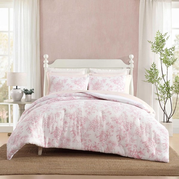 Laura Ashley Delphine 2-Piece Pink Polyster Waffle Twin Comforter Set ...