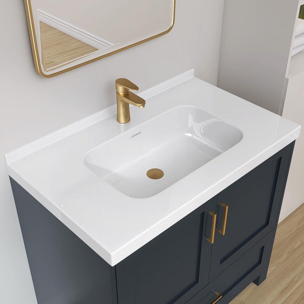 NTQ 36 in. W x 22 in. D Solid Surface White Vanity Top Rectangular ...