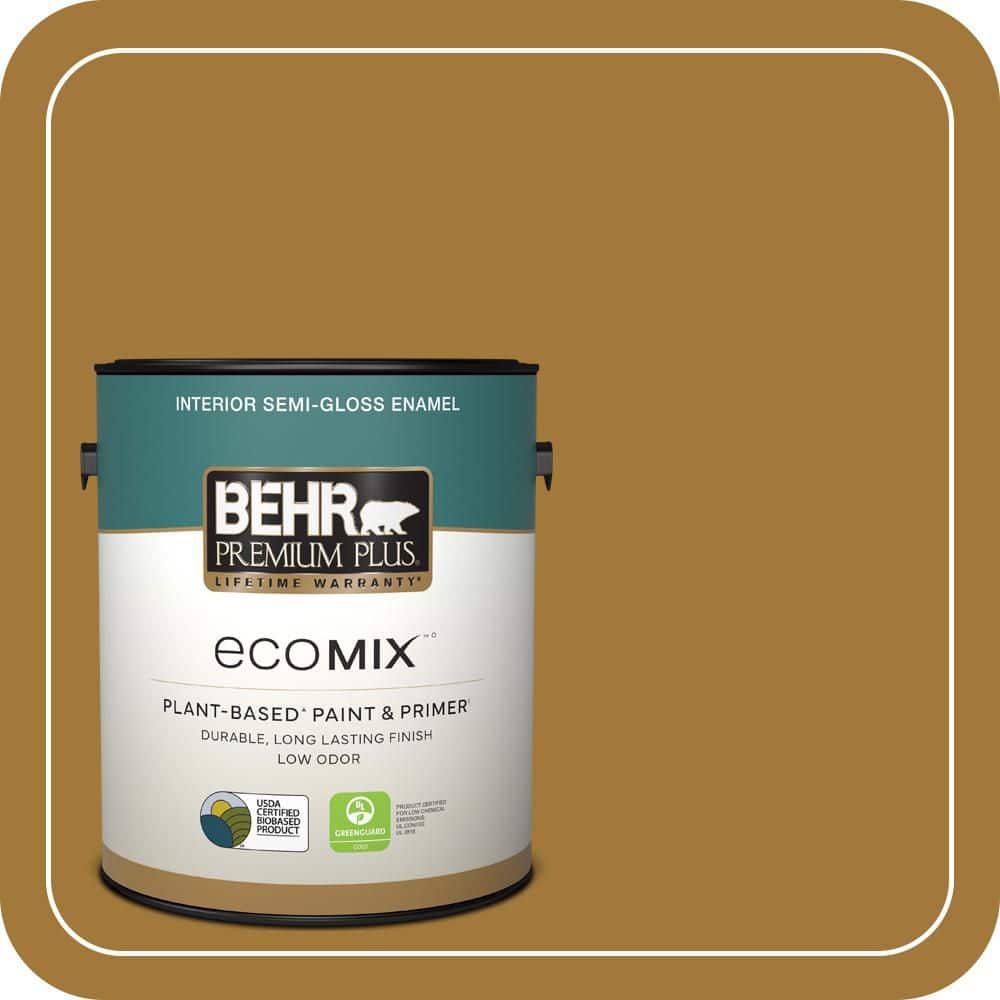 BEHR PREMIUM PLUS 1 gal. #320D-7 Victorian Gold Semi-Gloss Enamel ...