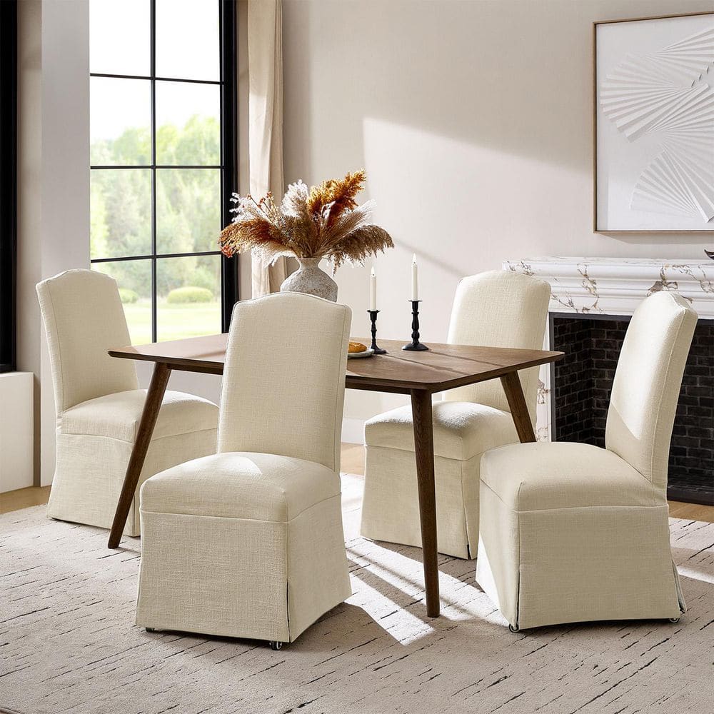JAYDEN CREATION Belicia Linen Polyester Dining Chair with Solid Wood ...