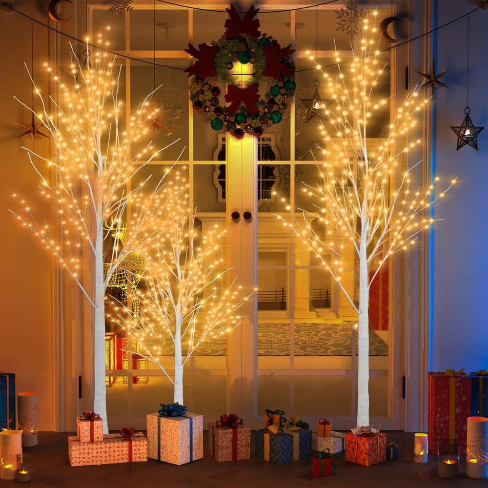 BTMWAY 6/5/4 ft. Indoor/Outdoor Pre-Lit Artificial Christmas Tree Birch ...
