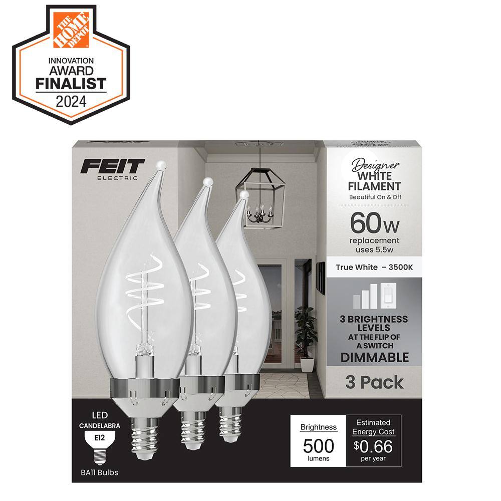 Feit Electric 60W Equivalent BA11 E12 Candelabra Switch to Dim White ...