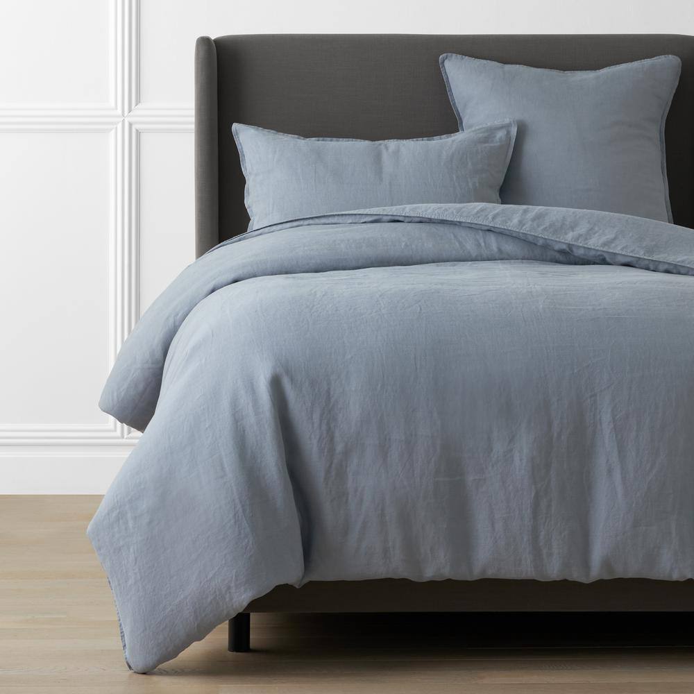 The Company Store Legends Hotel Dusty Blue Washed Linen Full Duvet ...