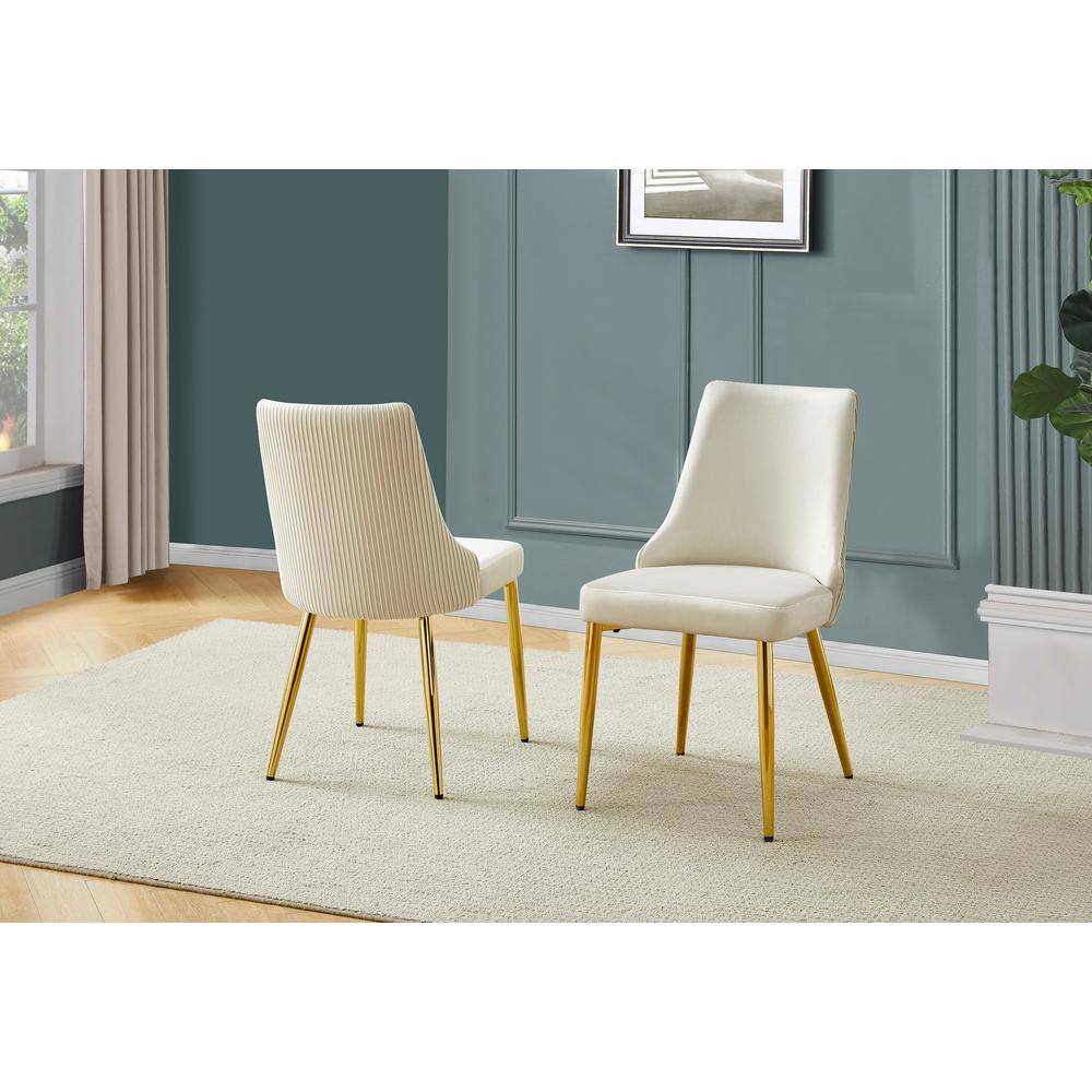 Best Quality Furniture Emily Cream Velvet Fabric Side Chair (Set of 2 ...