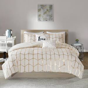 Intelligent Design Khloe 5 Piece Ivory Gold Microfiber King Cal King Ultra Soft Metallic Print Comforter Set ID10 1509 The Home Depot