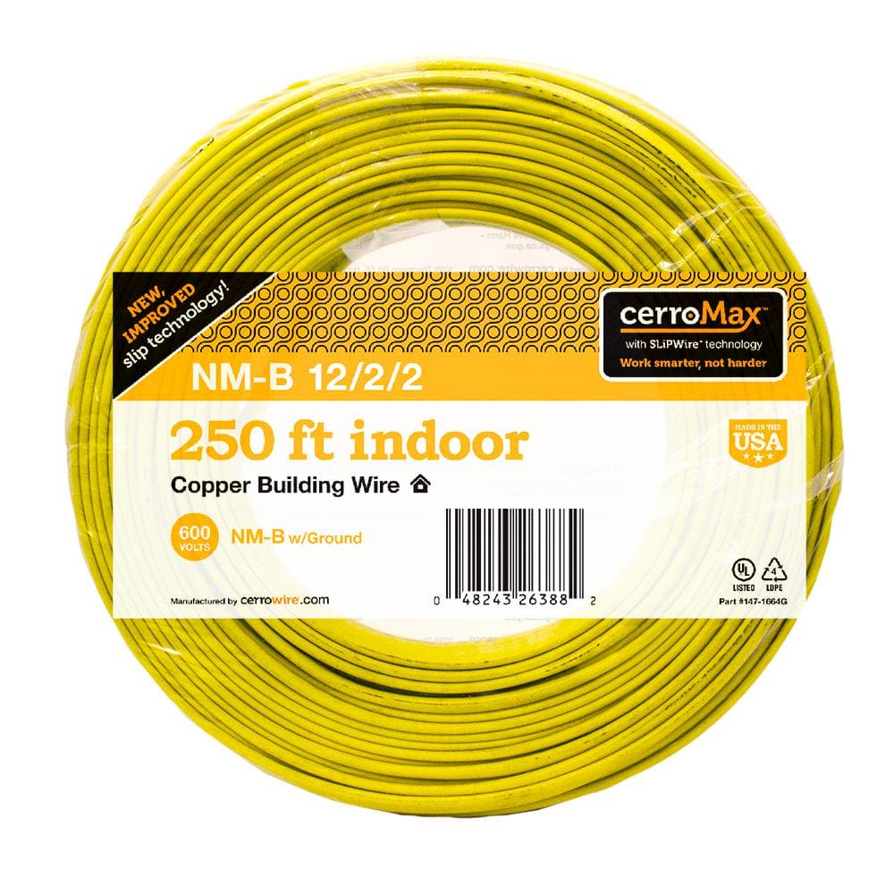 Cerrowire 250 ft. 12/2/2 Yellow Solid CerroMax SLiPWire Copper NM-B ...