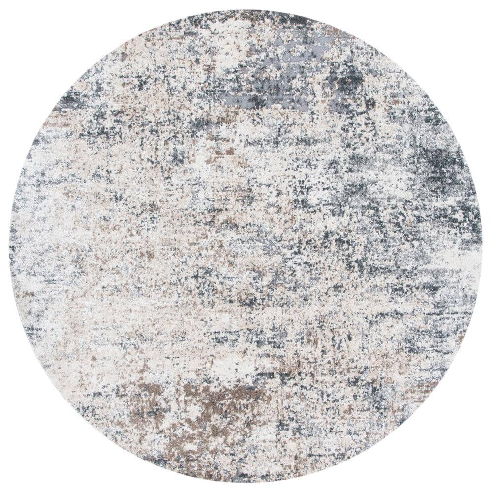 SAFAVIEH Aston Ivory/Gray 8 ft. x 8 ft. Distressed Abstract Round Area ...