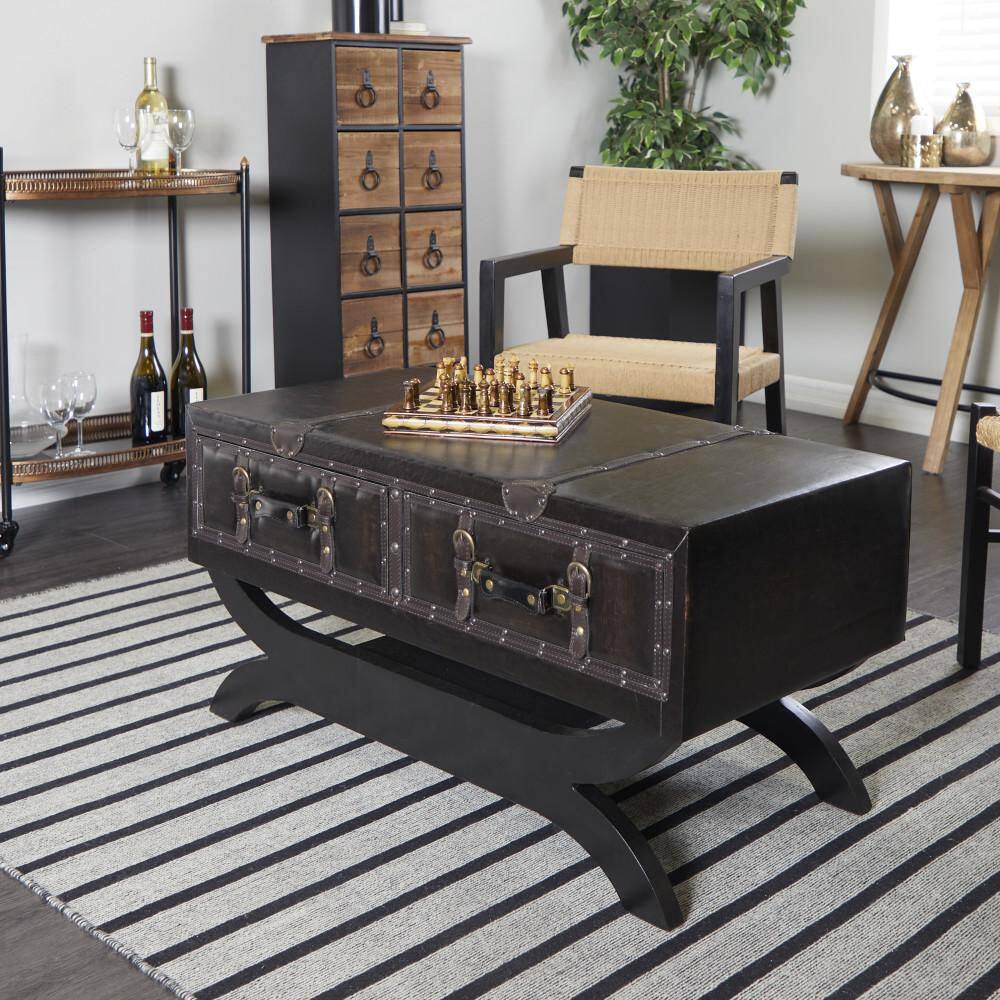 Litton Lane 40 in. Brown Rectangle Faux Leather Top Coffee Table with ...