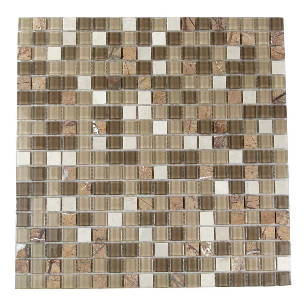 ABOLOS Crystal Stone Amber Grain Beige Square Mosaic 12 in. x 12 in ...