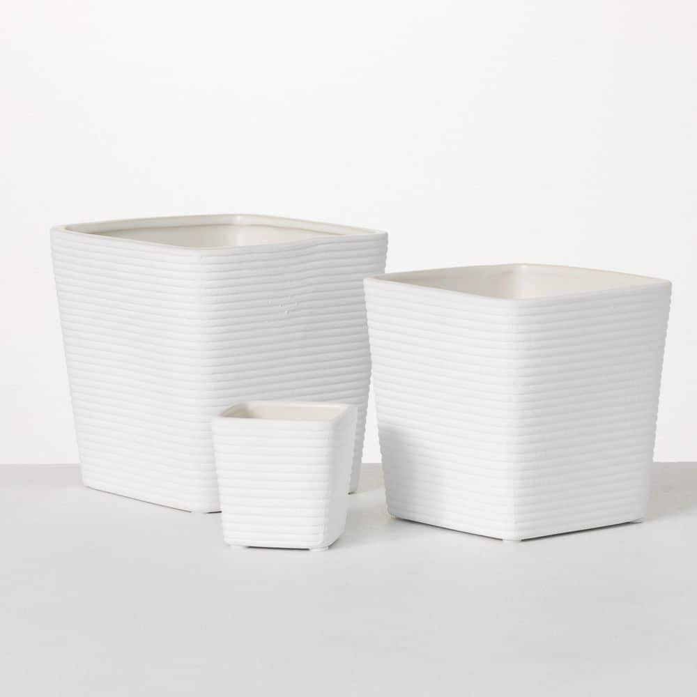 SULLIVANS 6", 5.5", and 3" Ribbed White Square Ceramic Planters (Set of ...