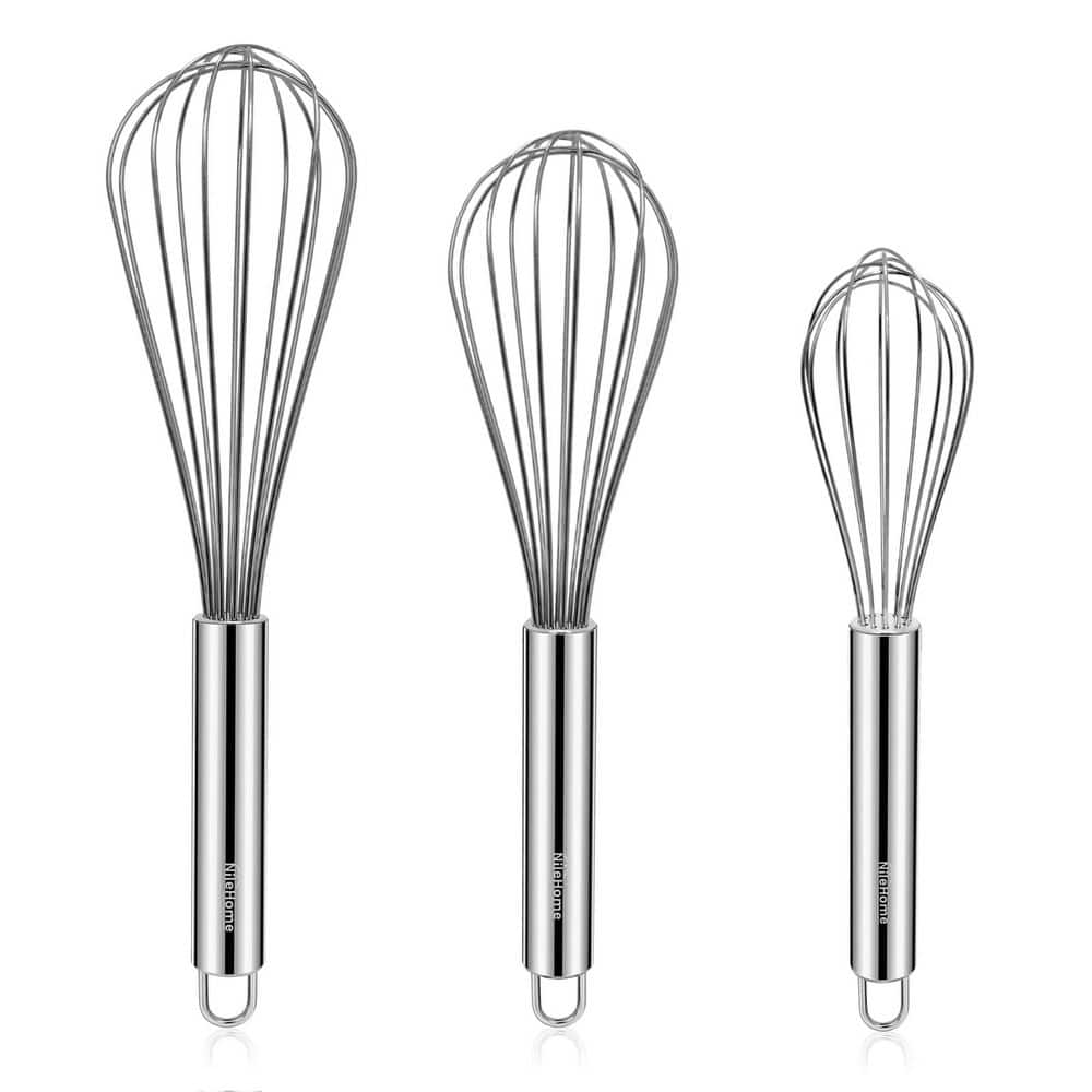 Wudkey Stainless Steel Whisk Set, 3-Pack Kitchen Whisks for Mixing ...