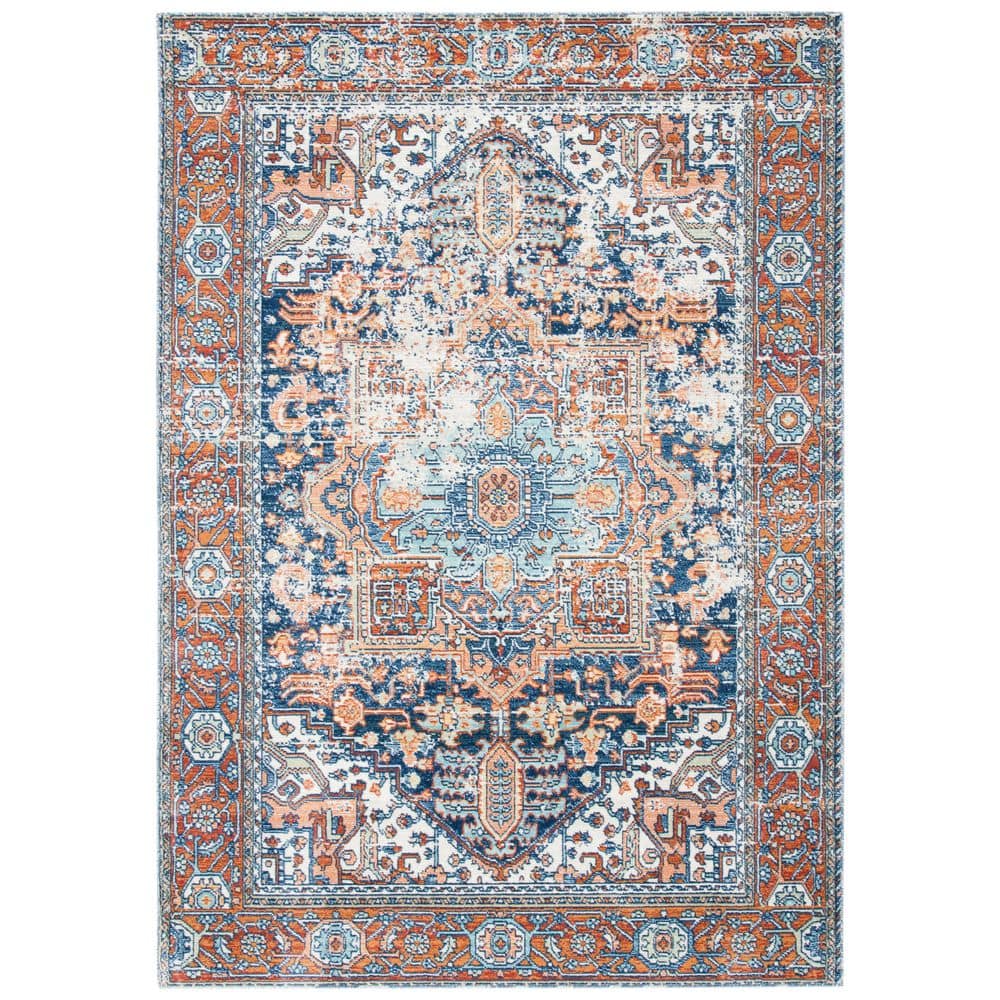 SAFAVIEH Aria 4 ft. x 6 ft. Navy/Rust Garden Medallion Area Rug ARA580N ...