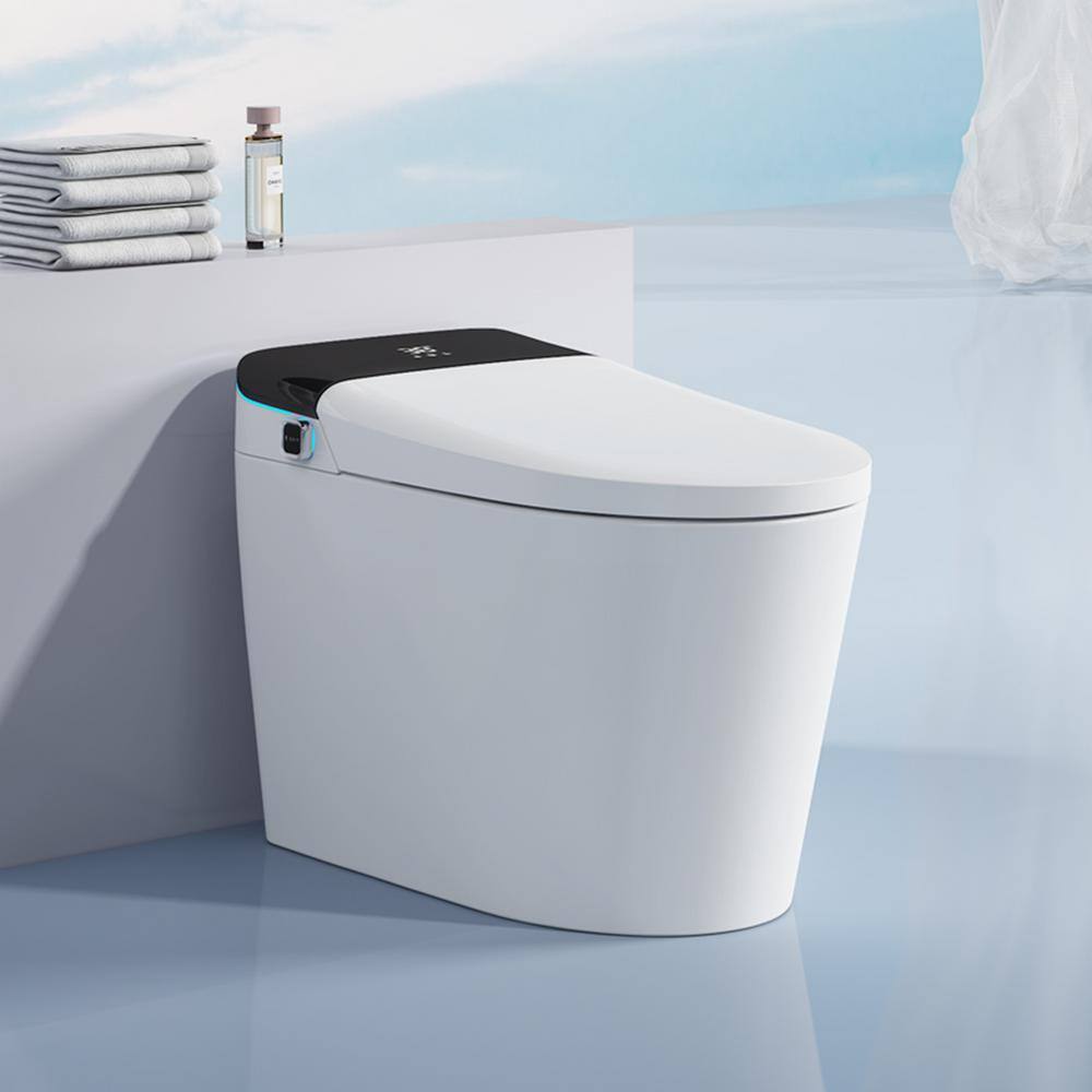 FAMYYT One-Piece Toilet 1.28 GPF Single Flush Elongated Smart Toilet in ...