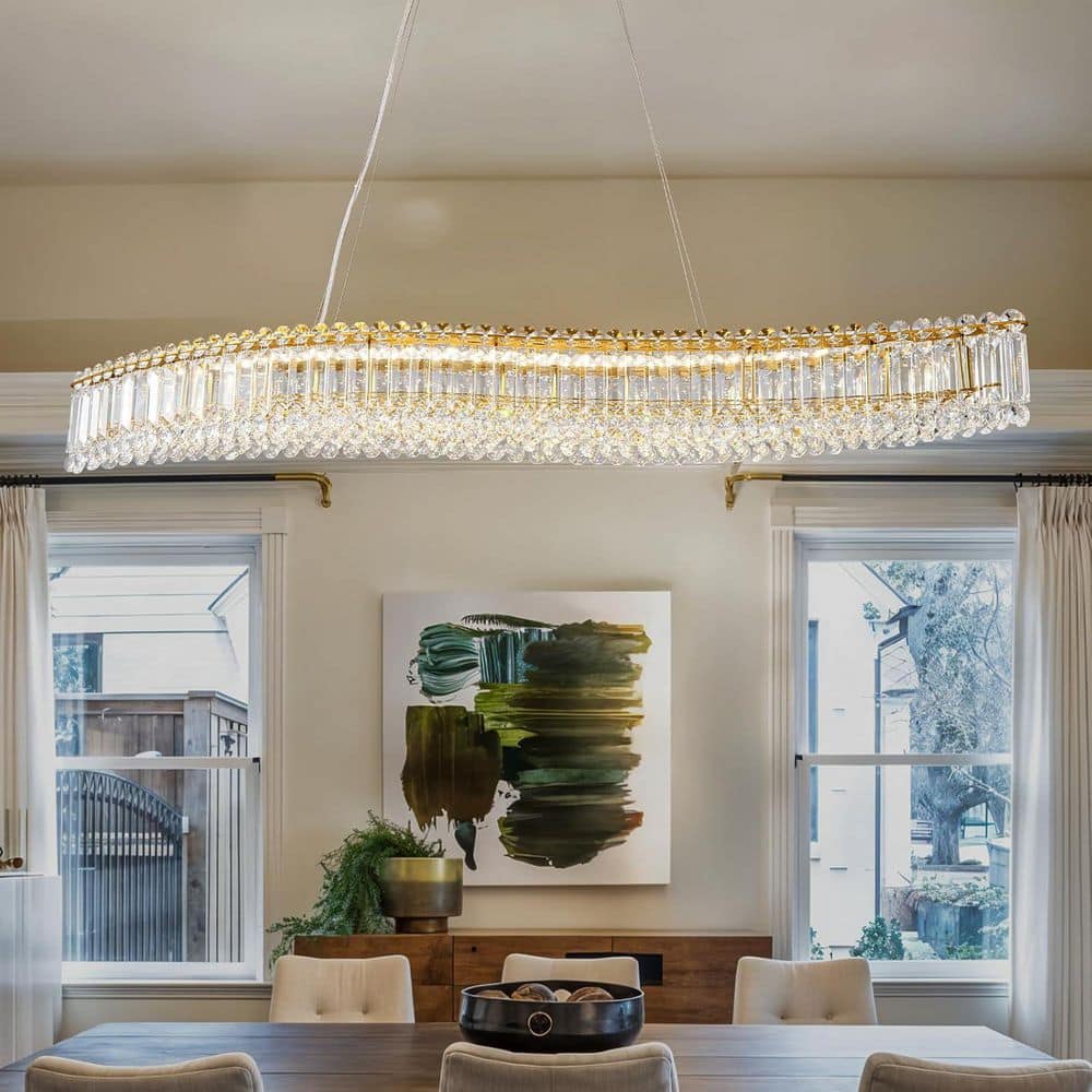 YUYI 47.2 in. 1-Light Integrated LED Gold Modern Chandelier, Luxury K9 ...