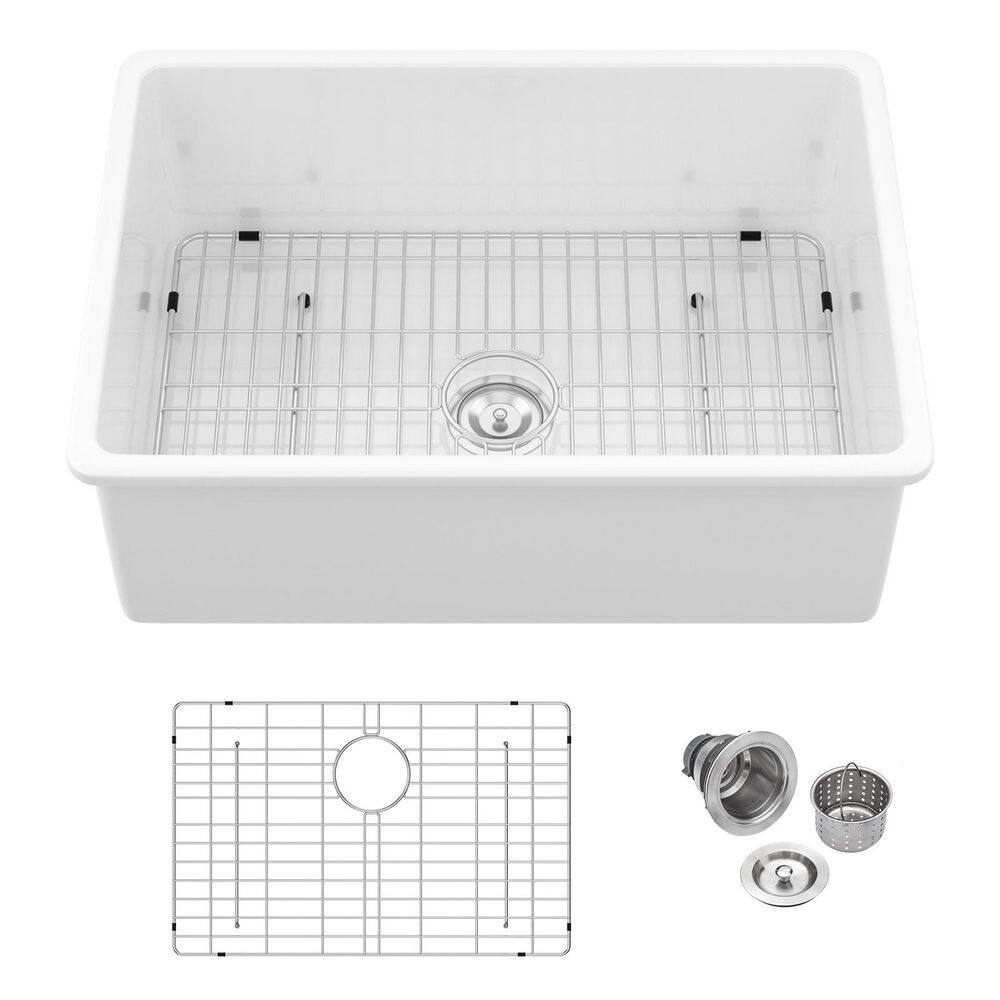 Logmey 27 in. Drop-In/Undermount Single Bowl White Ceramic Kitchen Sink ...