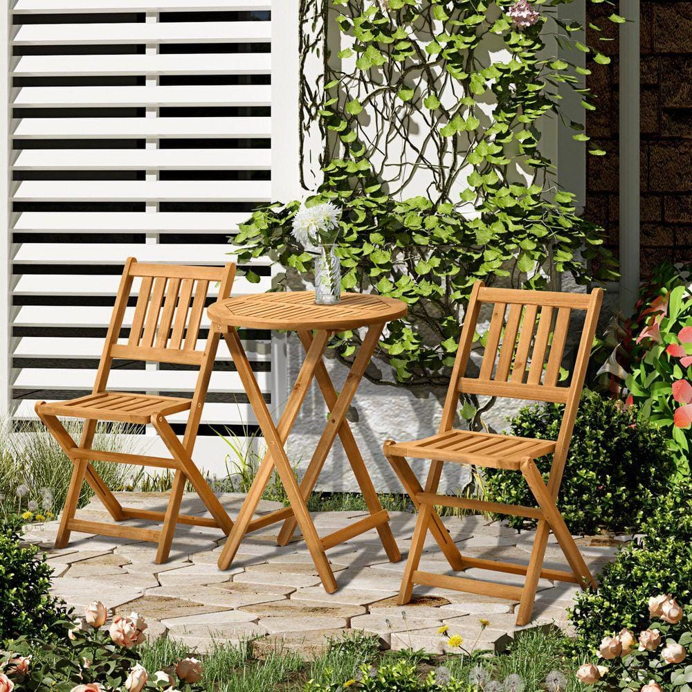 ECOCHIC SPACES INC 3-Piece Natural Acacia Wood Bistro Set-Foldable ...