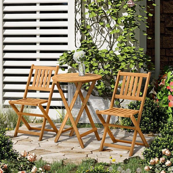 ECOCHIC SPACES INC 3-Piece Natural Acacia Wood Bistro Set-Foldable ...