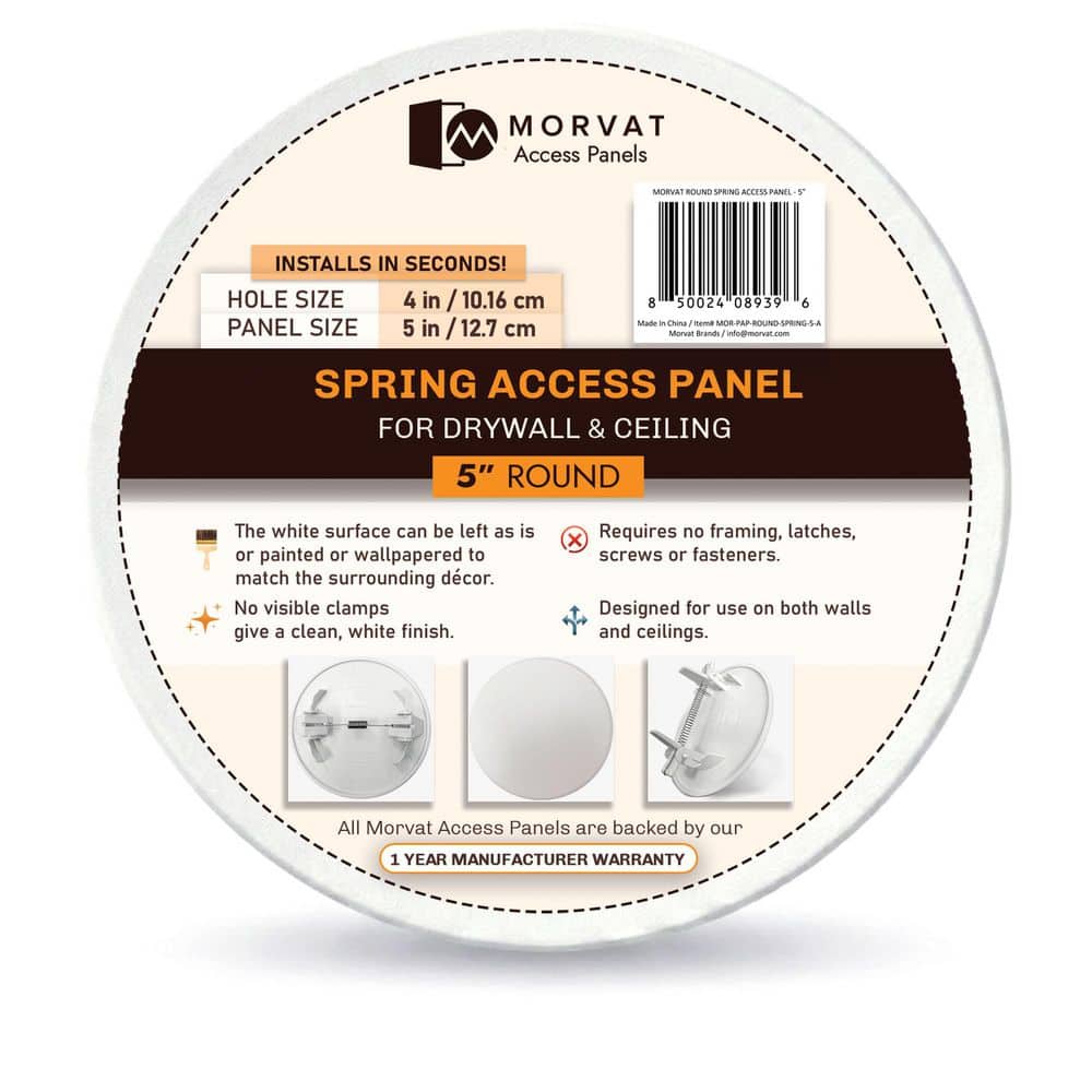 Morvat 5 in. x 5 in. Round Plastic Spring Access Panel for Drywall and ...
