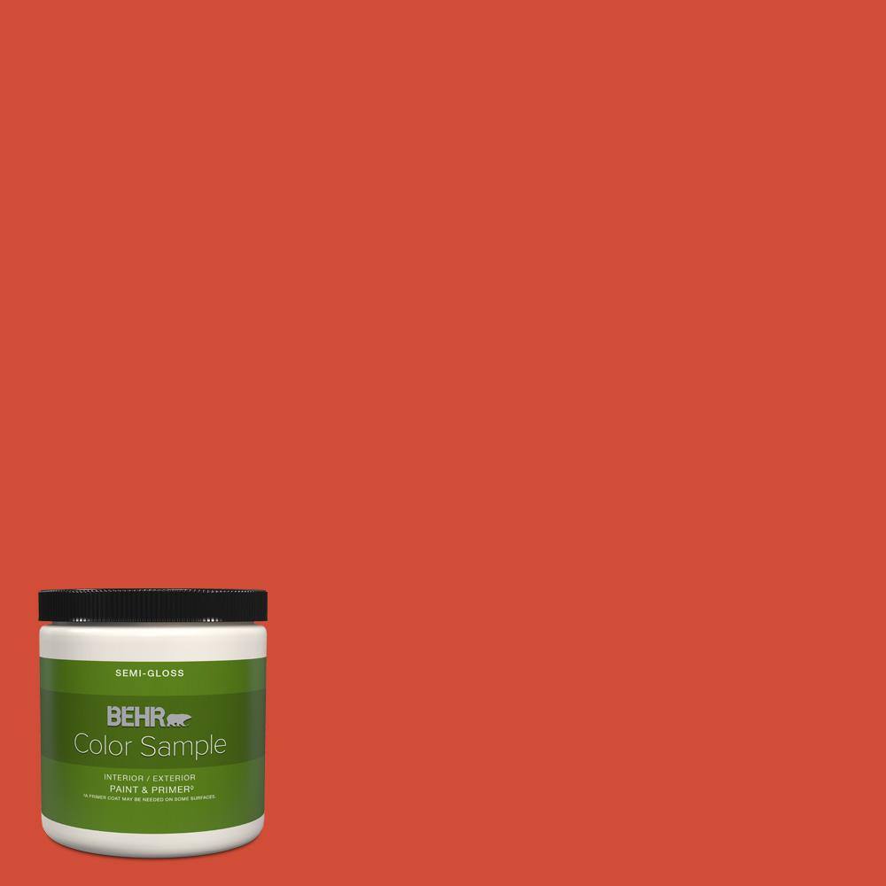 BEHR PREMIUM PLUS 8 oz. #S-G-190 Red Hot Semi-Gloss Interior/Exterior ...