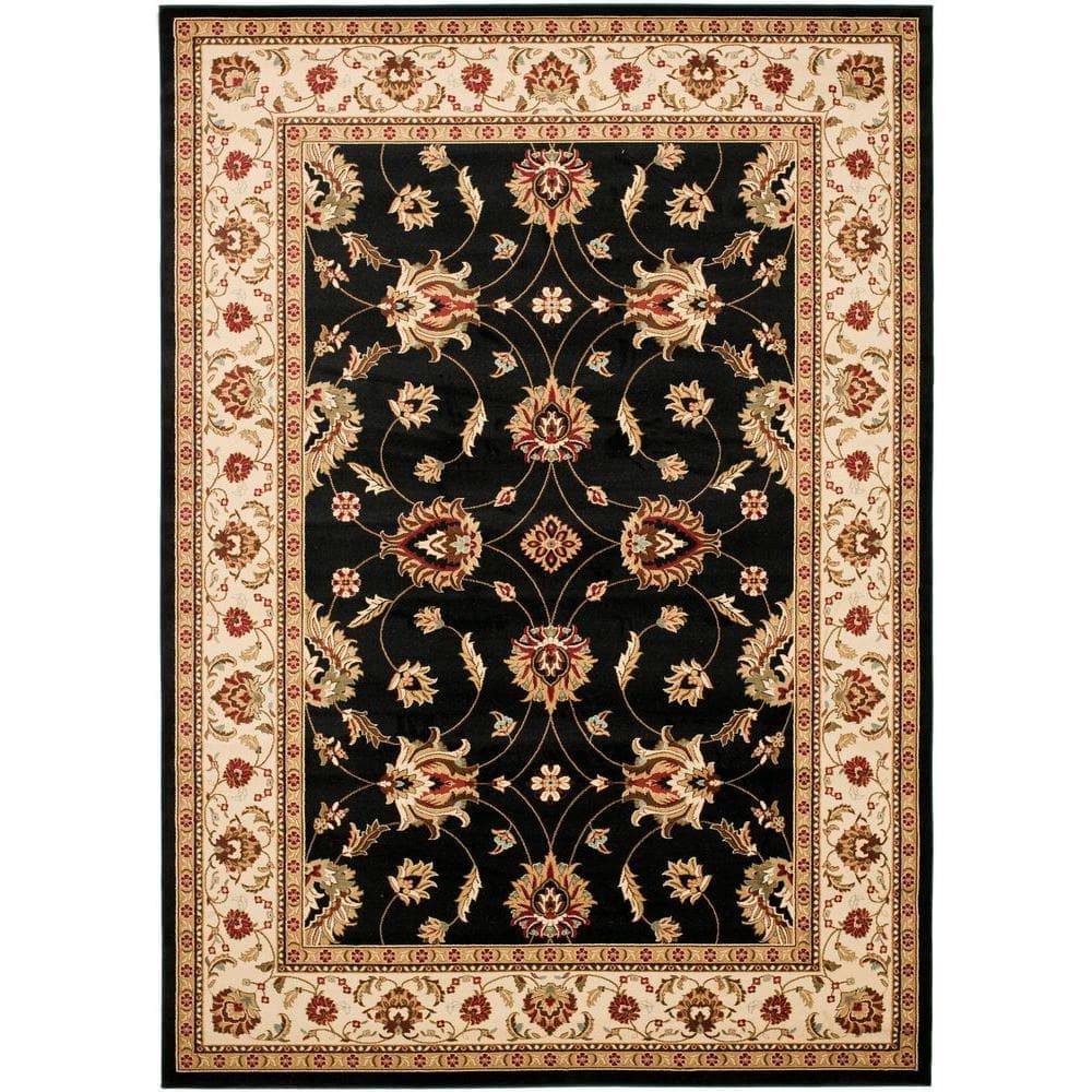 SAFAVIEH Lyndhurst Black/Ivory 9 ft. x 12 ft. Border Geometric Floral ...