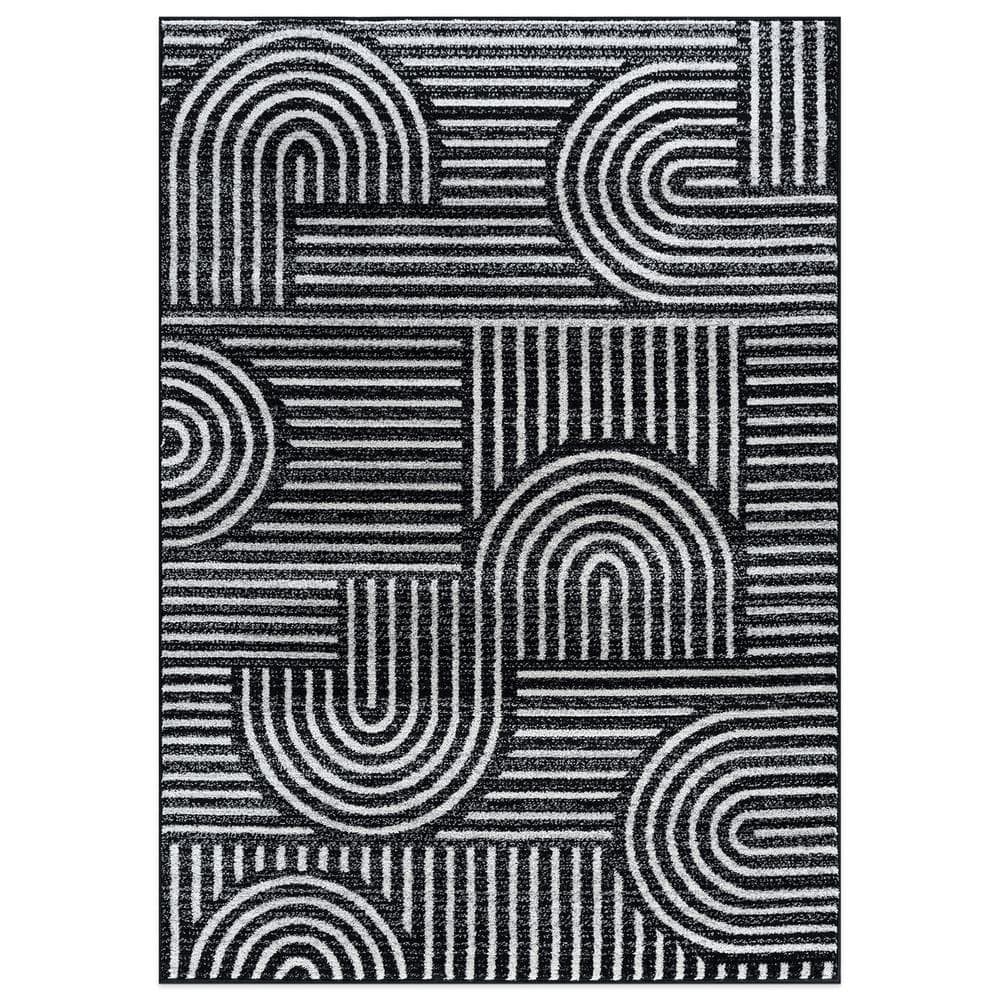 World Rug Gallery Bohemian Stripe Black 7 ft. 10 in. x 10 ft. Arch ...