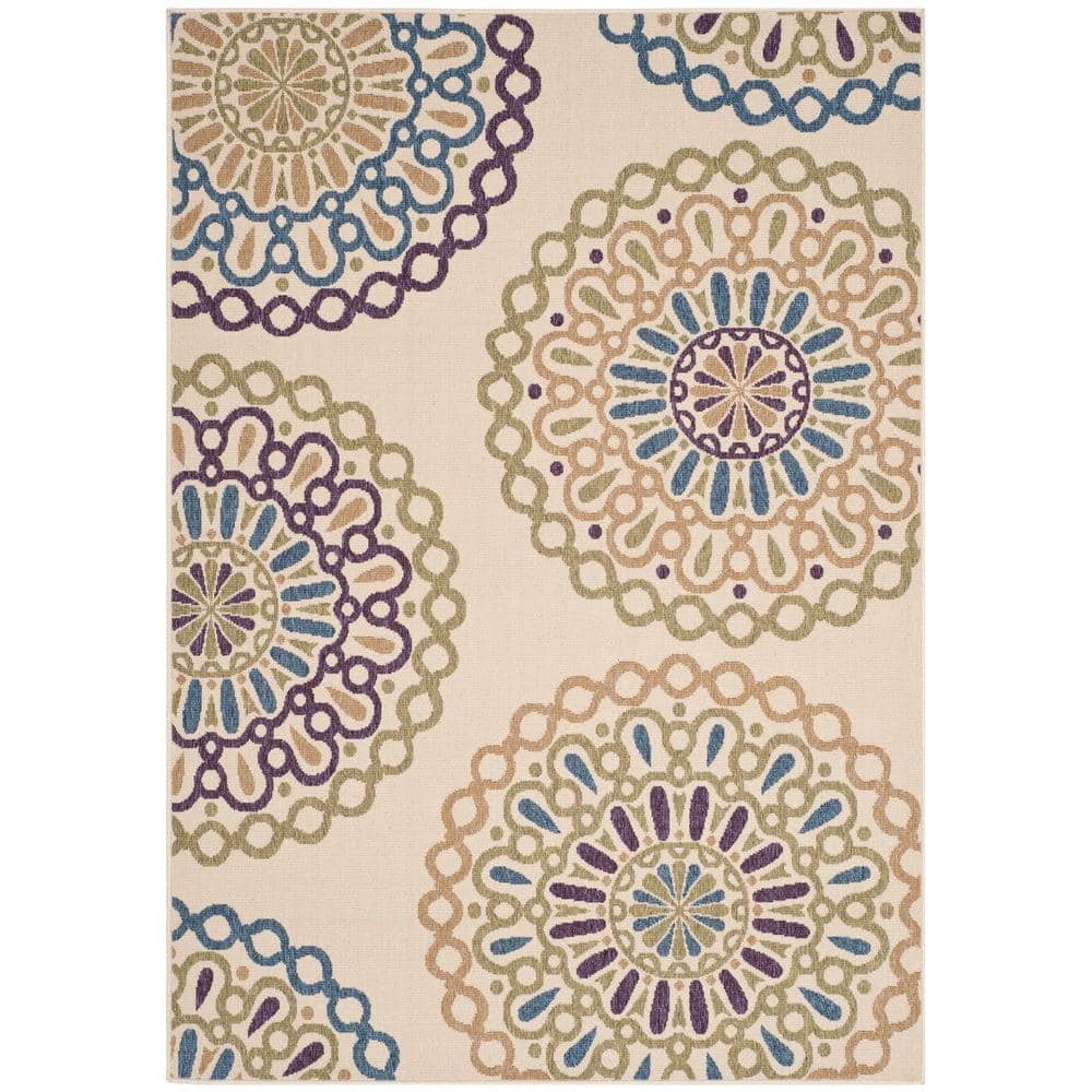 SAFAVIEH Veranda Cream/Green 5 ft. x 8 ft. Floral Indoor/Outdoor Patio ...
