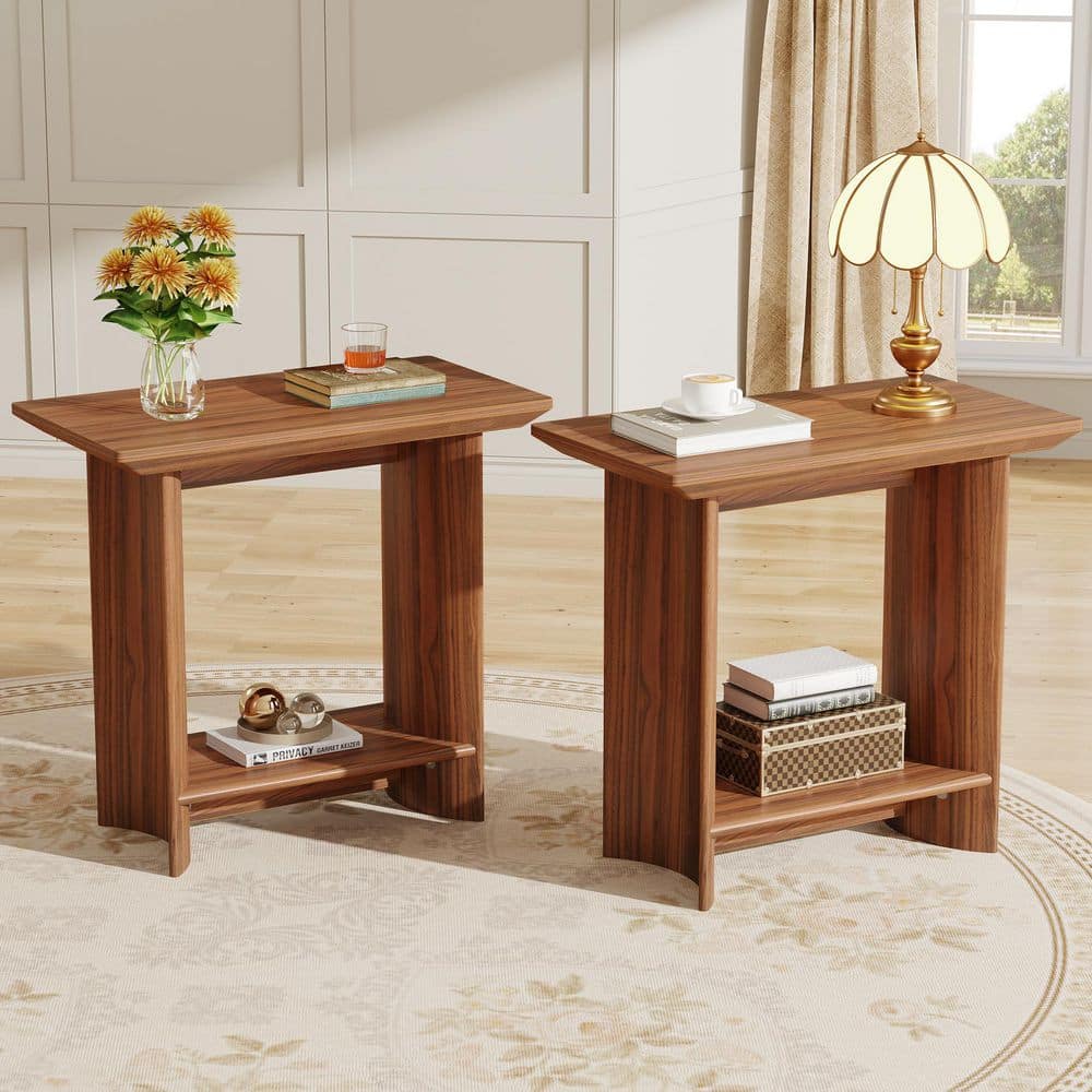 BYBLIGHT 23.62 in. Walnut Brown Rectangular Engineered Wood Narrow End ...