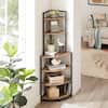 Brown Wood Kitchen Cart, 6-Tier Corner Open Shelf Bookcase Freestanding ...