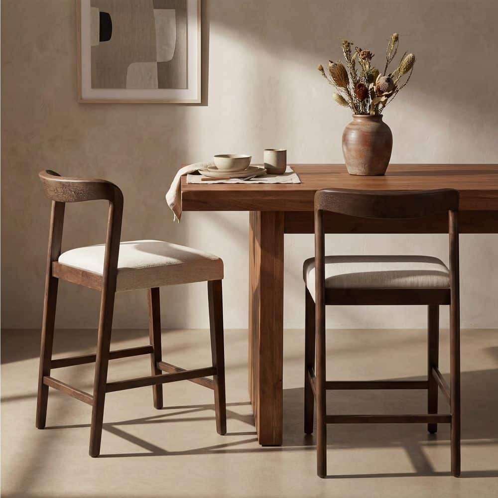 Harper & Bright Designs 25 in. H Walnut and Beige Solid Rubberwood ...