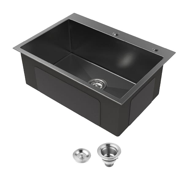 MEDUNJESS TMS 23 in. L x 19 in. W Black Drop-in Single Bowl Stainless ...