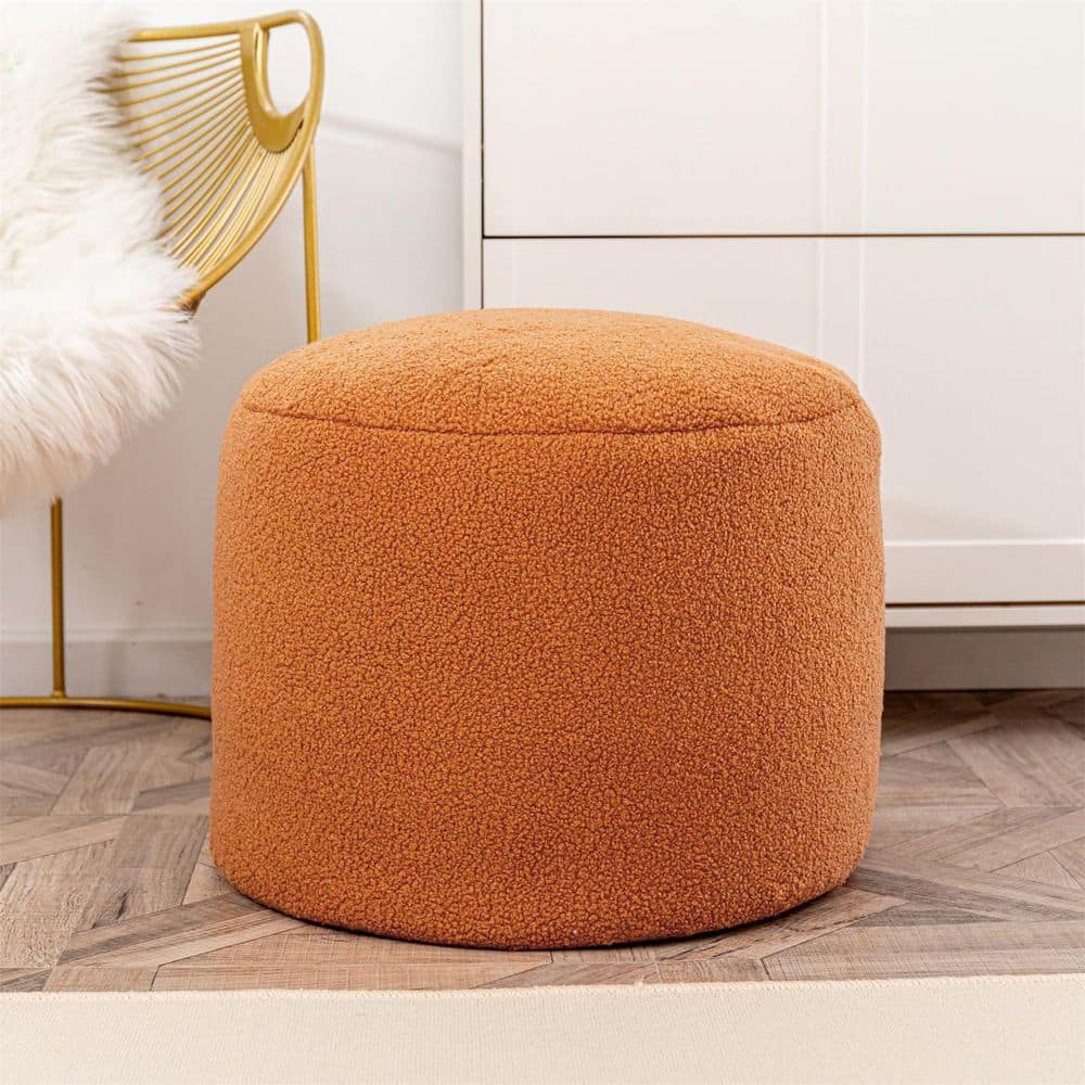 Boho Orange Upholstered Round Ottoman Pouf Foot Rest Floor Seat for ...