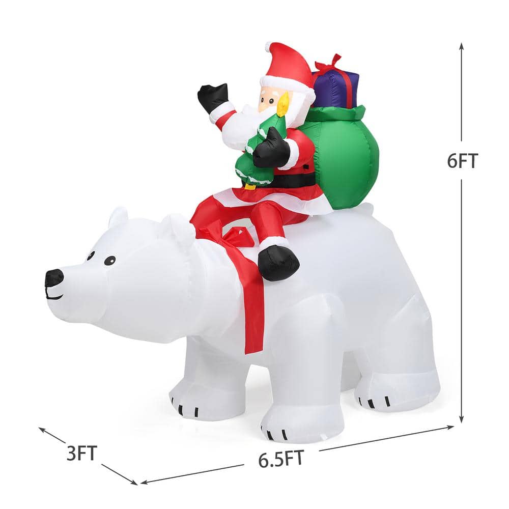 Buy 6.5 ft. Pre-Lit LED Lights Christmas Inflatable Santa Riding Polar ...
