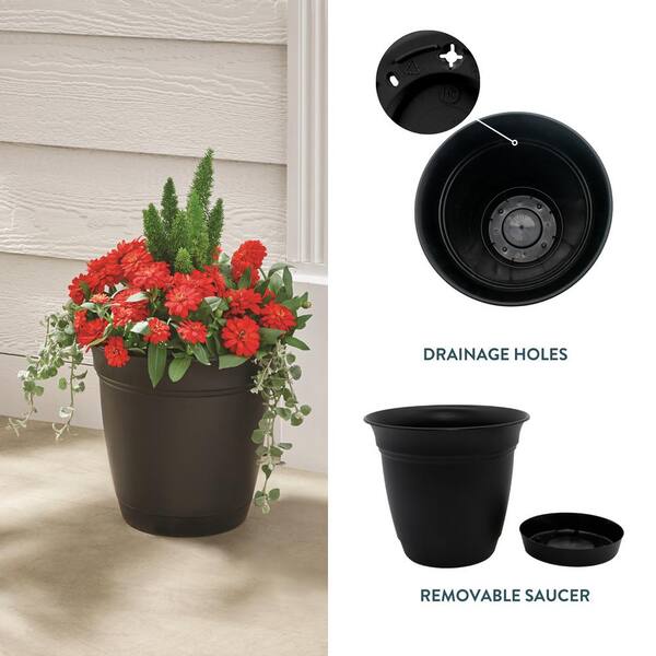 Black Plastic Plant Pot 35cm Simpa Grooved Speckle Bowl Planter – 13cm ...
