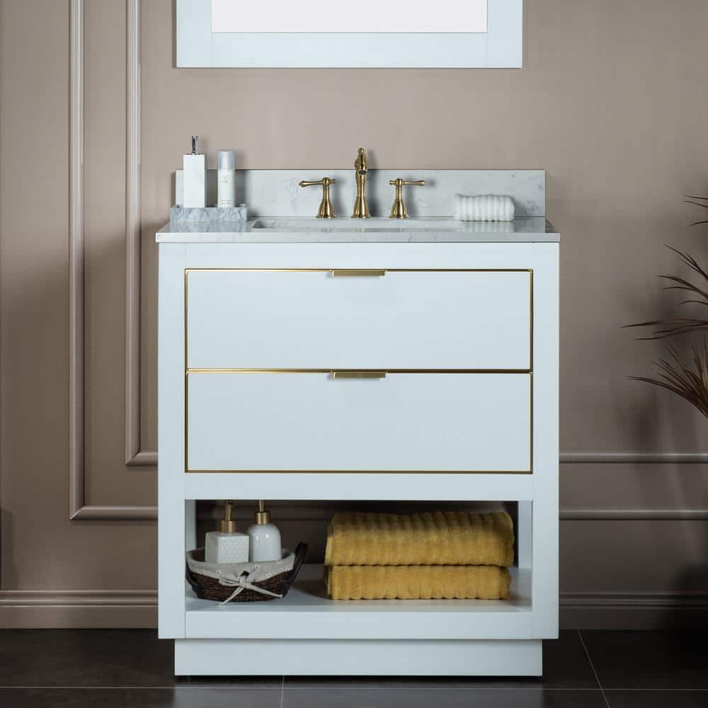 WOODBRIDGE Venice 31 in.W x 22 in.D x 38 in.H Bath Vanity in White with ...
