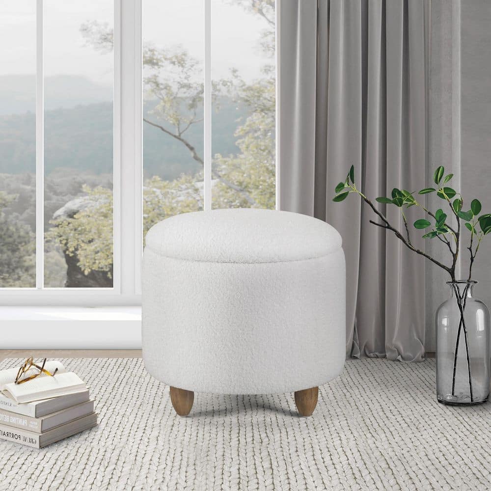 OSP Home Furnishings Lyra Storage Ottoman in Ivory Sherpa Fabric with ...