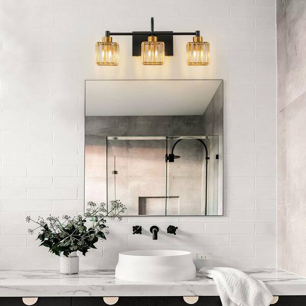MENCOLULU 19.29 in. 3-Light Modern Black and Gold Linear Wall Vanity ...